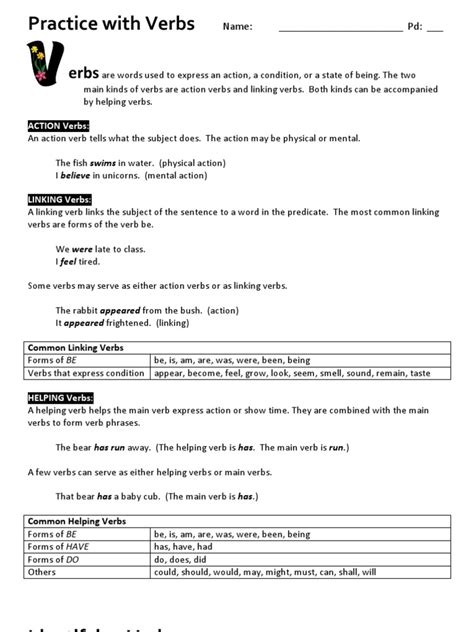 Free Linking And Helping Verbs Worksheet Pdf Download Free Linking And