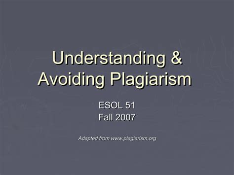 Understanding Avoiding Plagiarism PPT