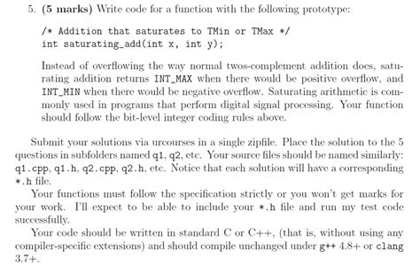 solved 5 5 marks write code for a function with the