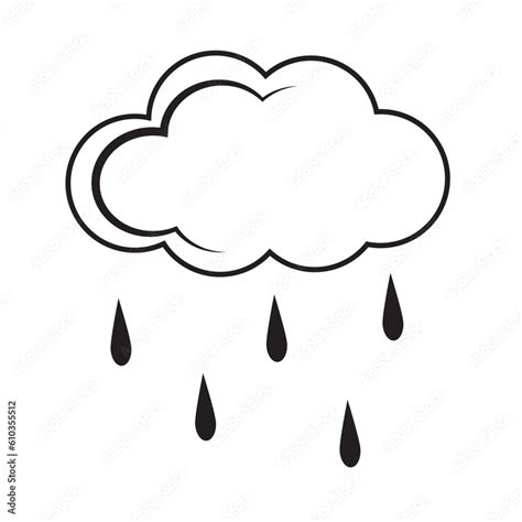 A Simple Weather Icon With Raindrops Falling From The Clouds The