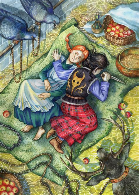 Иллюстрация Герда и Маленькая разбойница в стиле графика