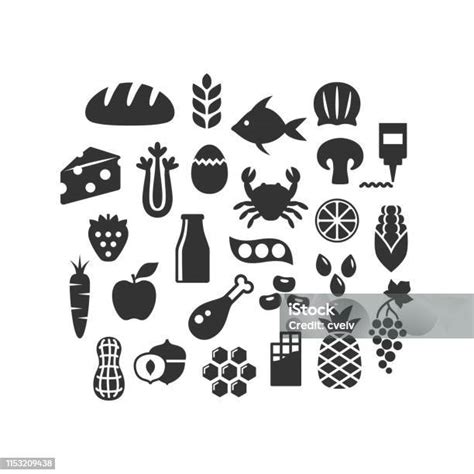 식품 제품 과일 야채 및 유제품 블랙 고립 된 벡터 아이콘 세트입니다 아이콘에 대한 스톡 벡터 아트 및 기타 이미지 아이콘 샐러리 음식 Istock
