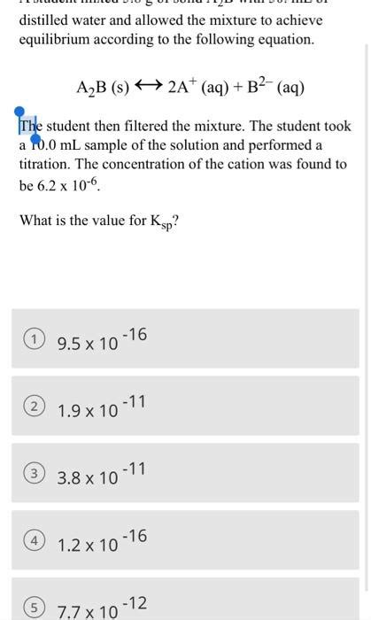 Solved Distilled Water And Allowed The Mixture To Achieve
