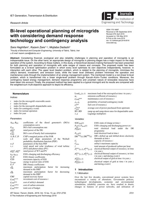 Pdf Bi Level Operational Planning Of Microgrids With Considering