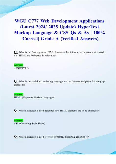 Wgu C777 Web Development Applications Latest 2024 2025 Update Hypertext Markup Language And Css