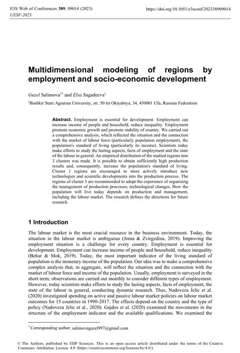 Pdf Multidimensional Modeling Of Regions By Employment And Socio