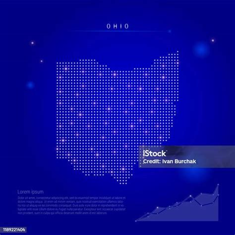 빛나는 점으로 오하이오 미국 주 조명지도 어두운 파란색 공간 배경입니다 벡터 일러스트레이션 그래프에 대한 스톡 벡터 아트 및 기타 이미지 Istock