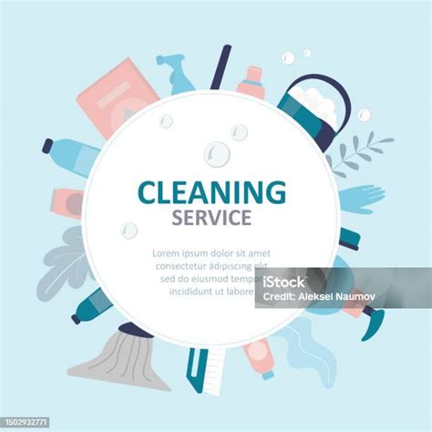 청소 서비스 배너 템플릿입니다 청소 도구가 있는 하우스키핑 배경 이미지는 광고 책자 배너 전단지 기사 소셜 미디어에 사용할 수 있습니다 가사 집안일에 대한 스톡 벡터 아트