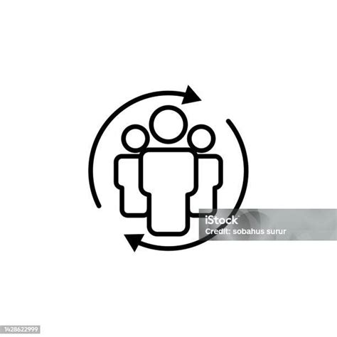 사람과 원 화살표 선 아이콘입니다 비즈니스 기호 간단한 그림 모바일 개념 앱 라인 아이콘 및 웹 디자인 편집 가능한 스트로크 디자인 템플릿 벡터 검은색에 대한 스톡 벡터