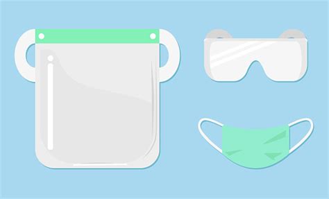 코비드 컨셉을 위한 호흡기 외과 마스크 안전 고글 안경 및 Diy 플라스틱 얼굴 방패를 포함한 개인 바이러스 보호 의료 얼굴