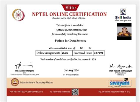 Sanskruti Hande On Linkedin Nptel Iit Datascience Python