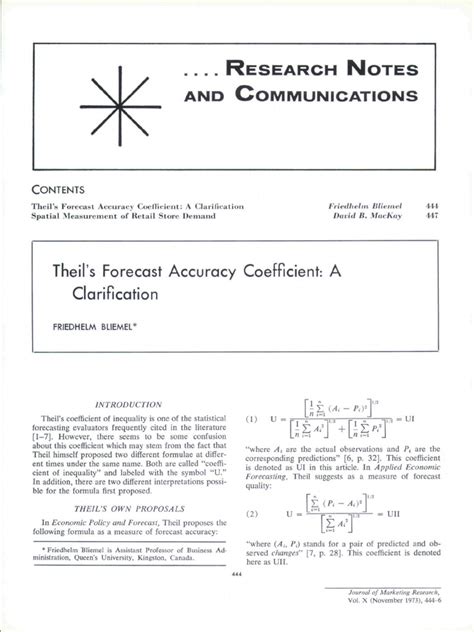 Theil S Forecast Accuracy Coefficient Pdf Forecasting Standard Deviation