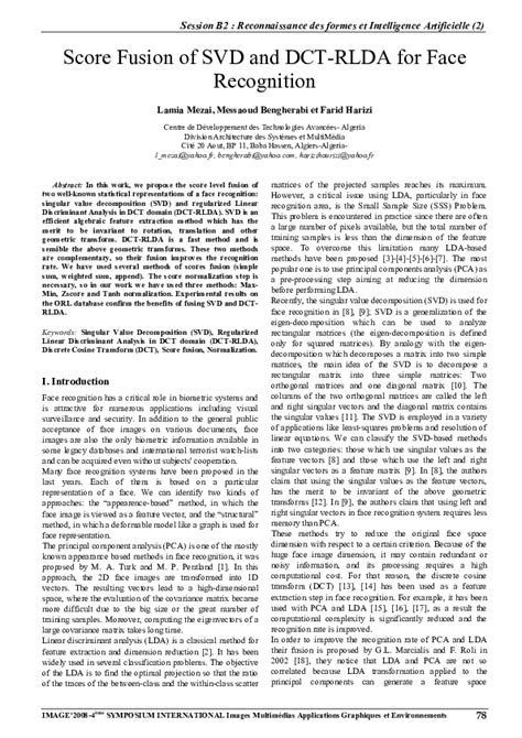 Pdf Score Fusion Of Svd And Dct Rlda For Face Recognition