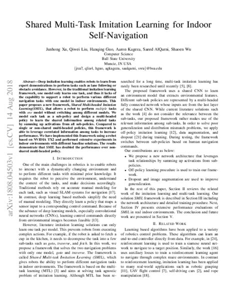 Pdf Shared Multi Task Imitation Learning For Indoor Self Navigation