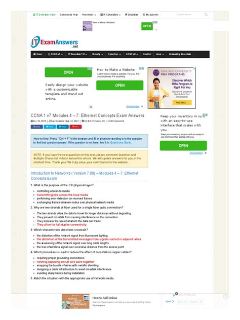 4 7 Ethernet Concepts Exam Answers Pdf Computer Network Network