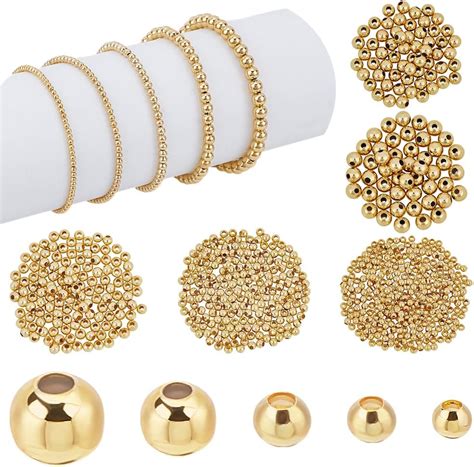 Nogeqi 200pcs 2mm Gold Beads For Bracelets Seamless Round