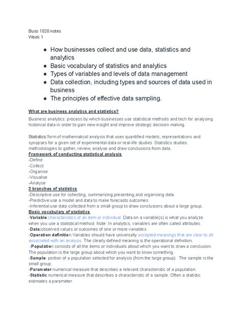 Buss 1020 Notes Normal Lecture Note Buss 1020 Notes Week 1 How