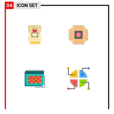 Set Of 4 Modern Ui Icons Symbols Signs For Ring Business Wedding Microchip Event Editable Vector