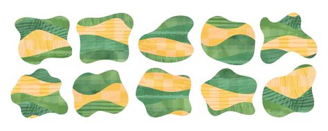 추상 녹색 에코 농장 필드 Blob 패턴 배경 유기 비대칭 아메바 형태 텍스처와 농업 풍경 자연 콜라주 시골 벡터 일러스트 레이 션 격리 된 불규칙한 그림 프리미엄 벡터