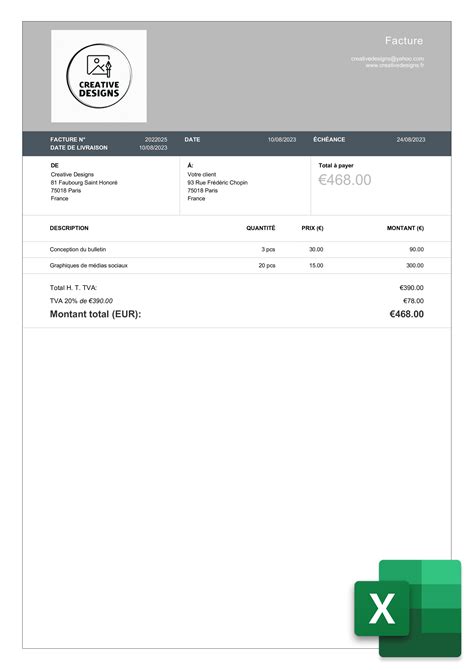 Modèles De Facture Excel Téléchargement Gratuit Billdu