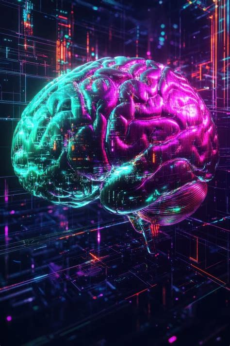 Digital Brain With Glowing Neural Networks And Lines Connecting In A Cybernetic Environment