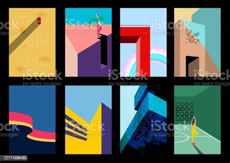 최소한의 기하학적 디자인 포스터 현대 미술의 집합 원시 모양 요소 현대적인 힙스터 스타일 템플릿 벡터 그림입니다 회색 배경에 격리 추상적인에 대한 스톡 벡터 아트 및 기타