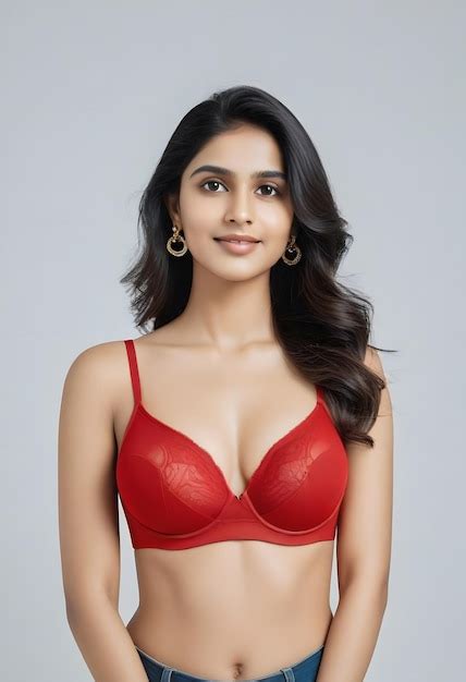 Portrait Of Beautiful Indian Asian Fashion Model Focused Red Bra