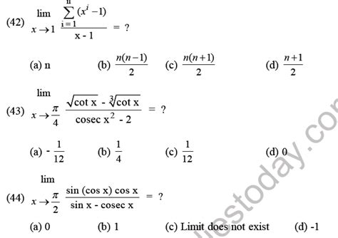 Jee Mathematics Limits Continuity And Differentiability Mcqs Set B With Answers
