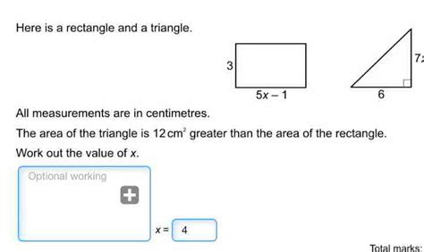 Solved Here Is A Rectangle And A Triangle All Measurements Are In Centimetres The Area Of The