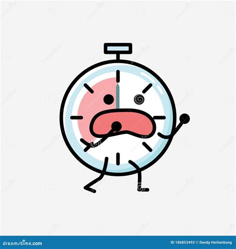 Cute Timer Clock Mascot Vector Character In Flat Design Style Stock