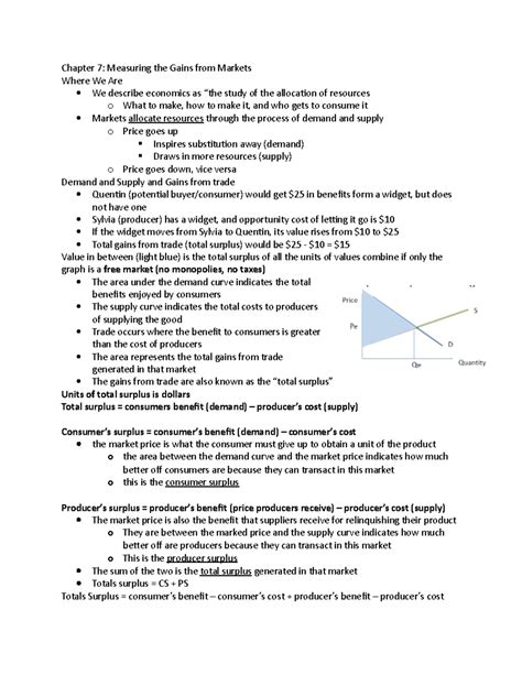 Chapter 7 Econ Ch 7 Econ Notes Chapter 7 Measuring The Gains From Markets Where We Are We
