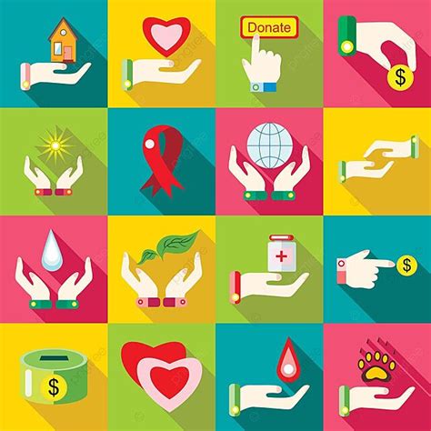 Charity Icons Setflat Style Set Flat Humanitarian Vector Set Flat