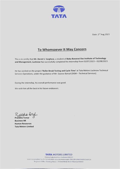 Derek Varghese On Linkedin Over The Past 1 Month I Had The Privilege Of Interning At Tata Motors…