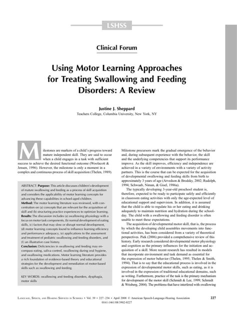 Using Motor Learning Approaches For Treating Swallowing And Feeding Disorders Pdf