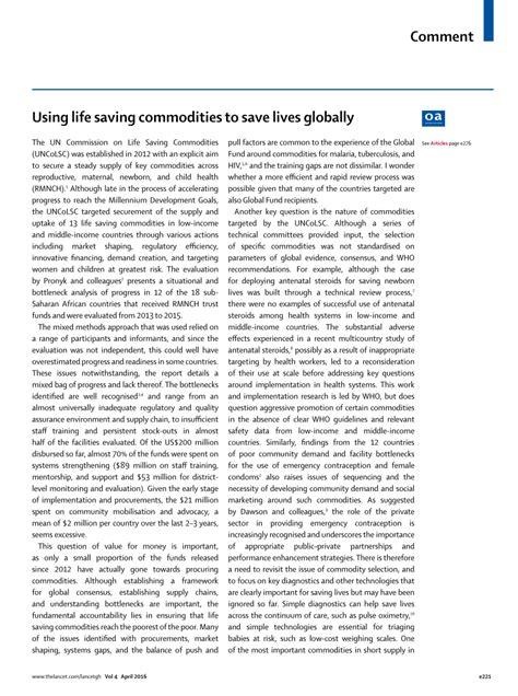 Pdf Using Life Saving Commodities To Save Lives Globally