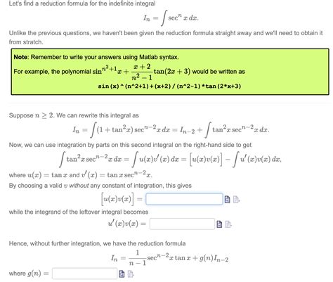 Solved Lets Find A Reduction Formula For The Indefinite