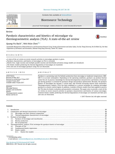 Pyrolysis Characteristics And Kinetics Of Microalgae Via Thermogravimetric Analysis Tga A