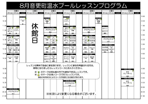 2025年8月レッスンプログラム アクリナちゃっぽ｜音更町温水プール
