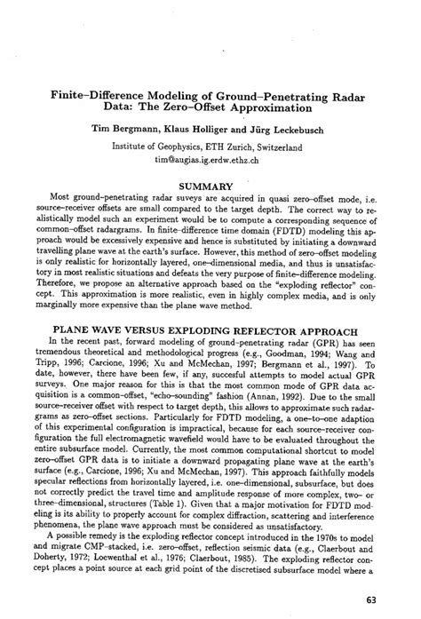 Pdf Finite Difference Modelling Of Ground Penetrating Radar Data The Zero Offset Approximation