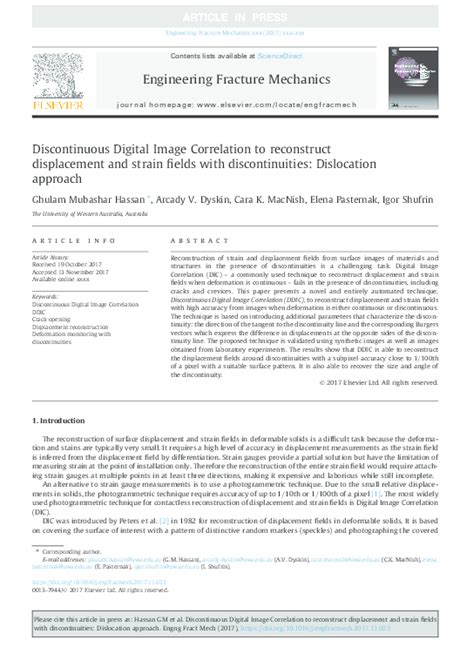 Pdf Discontinuous Digital Image Correlation To Reconstruct Displacement And Strain Fields With