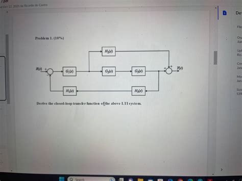 Solved Problem 1 10 Derive The Closed Loop Transfer