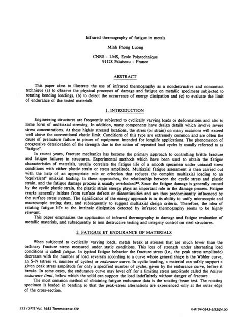 Article Infrared Thermography Of Fatigue In Metals Pdf