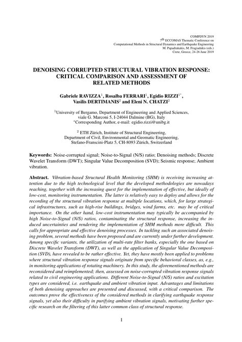 Pdf Denoising Corrupted Structural Vibration Response Critical Comparison And Assessment Of