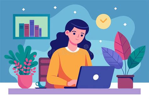 A Woman Focused On Transferring Data Through Her Laptop In A Cozy And