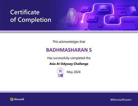 Completed Microsofts Asia Ai Odessey Challenge Badhmasharan S Posted On The Topic Linkedin
