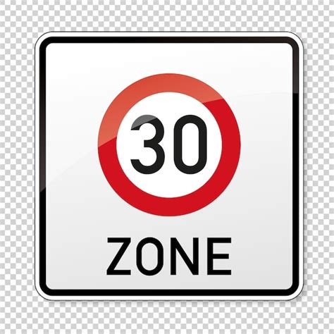 교통 표지 속도 제한 구역 30 독일 교통 표지는 교통량이 감소하고 제한 속도가 시속 30km인 영역을 나타내는 투명한 배경 벡터 일러스트레이션 Eps 10을 확인했습니다