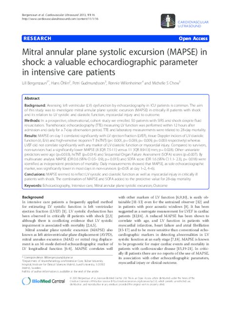 Pdf Mitral Annular Plane Systolic Excursion Mapse In Shock A Valuable Echocardiographic