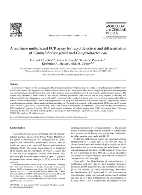 Pdf A Real Time Multiplexed Pcr Assay For Rapid Detection And Differentiation Of Campylobacter