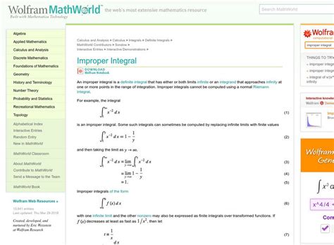 Wolfram Math World Improper Integrals Handout For 9th 10th Grade Lesson Planet