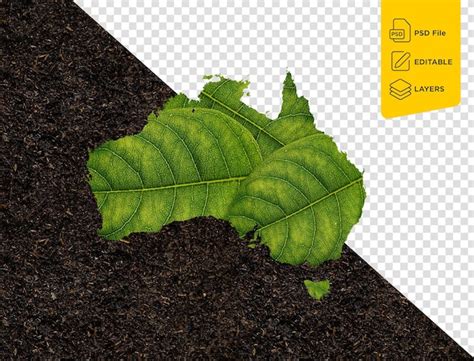 Premium Psd Australia Map Made Of Green Leaves Concept Ecology Map